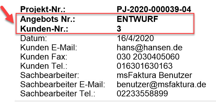 Belegnummern ausblenden im Briefbogen msFaktura v3 Hilfe