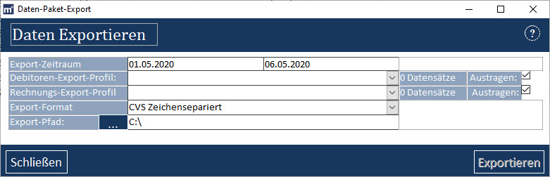 Daten-Paket-Export msFaktura v3 Hilfe