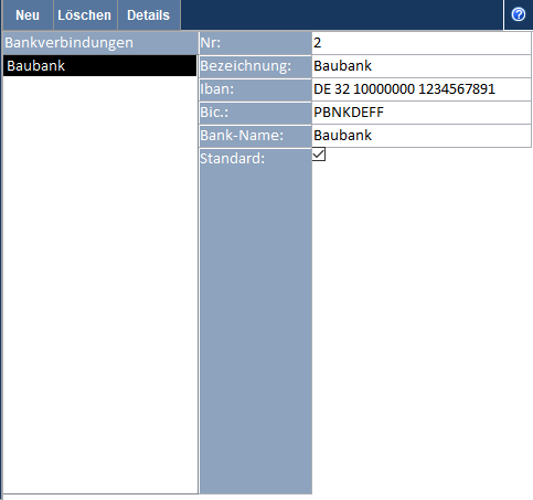 Bankverbindungen msFaktura v4 Hilfe